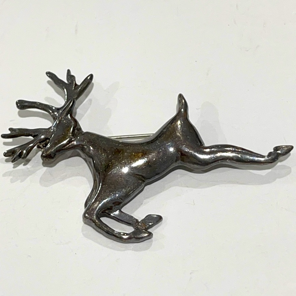925 Sterling Silver Animal Deer Brooch - Gem